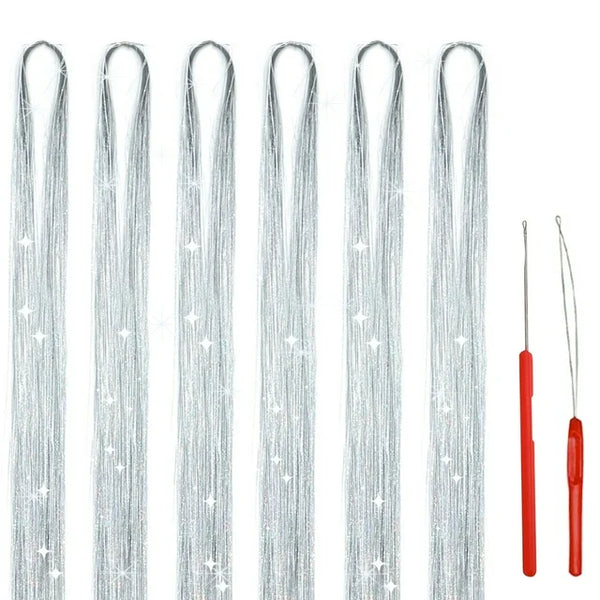 Hair Tinsel – 6 Silver Colors 2400 Strands 47 Inches Glitter Hair ...